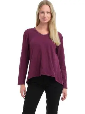 WILT CLOTHING Metallic Thread V-neck Long Sleeve Tee - Magenta Purple