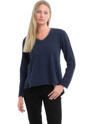 WILT CLOTHING Metallic Thread V-neck Long Sleeve Tee - Naval Academy