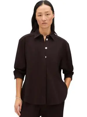 Another Tomorrow Fluid Jersey Blouse - Dark Chocolate