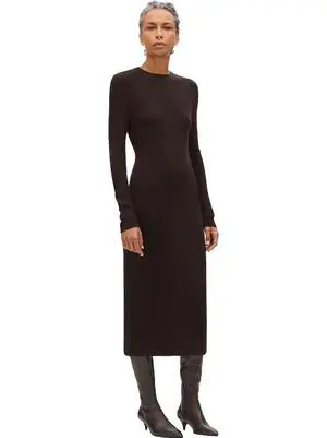 Another Tomorrow Rib Knit Tea Length Dress - Chocolate