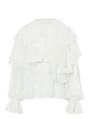 GIZIA Ruffled Long-sleeve Blouse - Beige