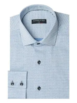 MASUTTO Evens Dot Print Stretch Cotton Button-up Shirt - Blue