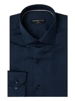 MASUTTO Bh Solid Cotton Button-up Long Sleeve Shirt - Blue