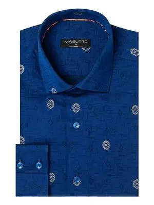 MASUTTO Sedona Jacquard Button-up Shirt - Blue Marine
