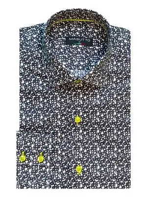 MASUTTO Petra Print Button-up Long Sleeve Shirt - Black