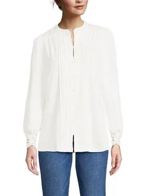 LANDS' END Lightweight Jersey Pintuck Top Ivory
