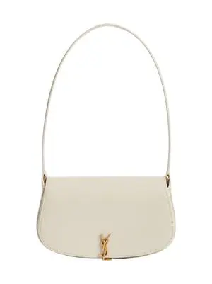 Saint Laurent Mini Cassandre Flap Leather Shoulder Bag Cream Soft