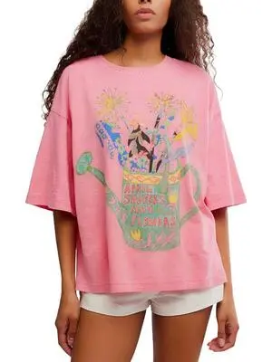 Free People Cotton Graphic T-shirt - Pink Poppy Combo