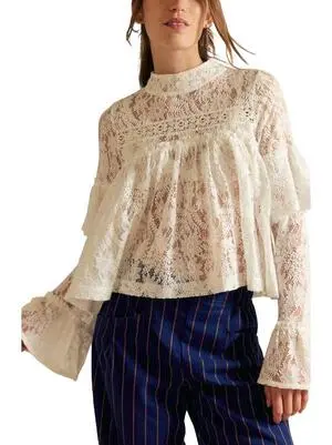Free People Lilabeth Sheer Lace Top - Clean Ivory