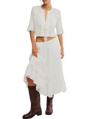 Free People Tie-front Crop Top & Midi Skirt Set - Clean Ivory