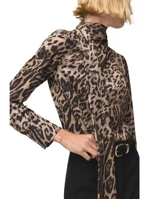 MANGO Animal Print Scarf Neck Top