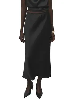Mango Satin Midi Skirt - Black