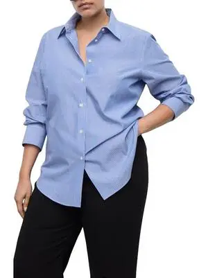Mango Striped Poplin Button-up Shirt - Sky Blue