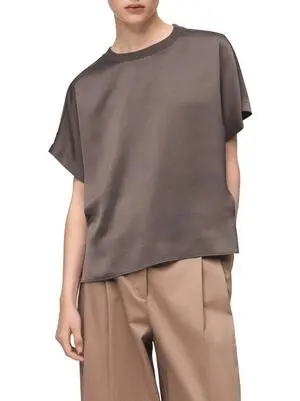 Mango Crop Satin T-Shirt Medium Brown