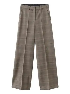 Mango High Rise Straight Leg Check Pants - Brown