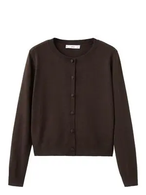 Mango Covered Button Crewneck Cardigan - Chocolate