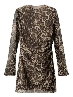 Mango Leopard Print Draped Mini Dress - Brown