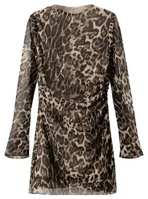 MANGO Leopard Print Draped Mini Dress