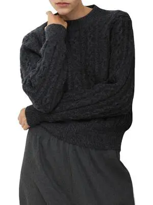 Mango Cable Knit Crewneck Sweater - Charcoal