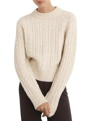 Mango Cable Knit Crewneck Sweater - Ecru