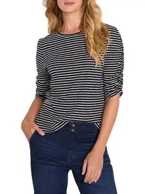 NIC+ZOE Striped Ruched Sleeve Top - Indigo Multi