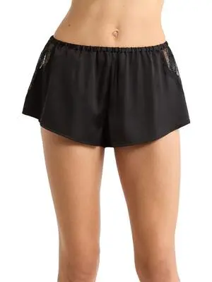ETAM Eyelash Lace Trim Satin Shorts - Black
