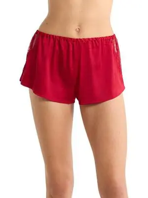 ETAM Eyelash Lace Trim Satin Shorts - Red