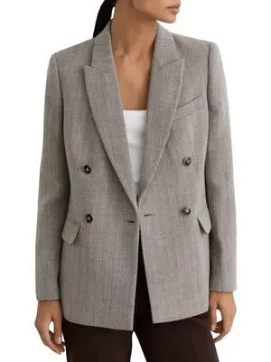REISS Ember Double-breasted Wool-blend Blazer - Grey