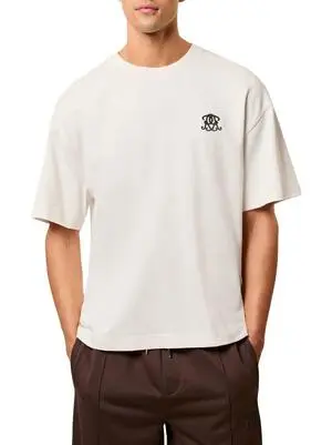 REISS Rainer Embroidered T-shirt Off White