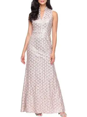 Alex Evenings Embroidered Sequin Sleeveless Gown - Taupe