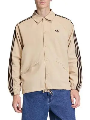 Adidas 3-stripes Snap-up Nylon Jacket - Stone Khaki