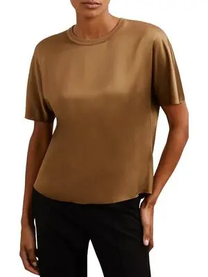 REISS Lena Silk Top - Camel