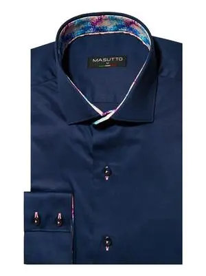 MASUTTO Monaco Solid Button-up Long Sleeve Shirt - Blue