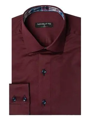 MASUTTO Aria Solid Button-up Long Sleeve Shirt - Burgundy
