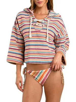 L'Agence Cotton Terry Cover-up Poncho - Pink Multi