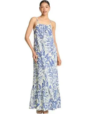 DIARRABLU Printed Cotton Poplin Fari Maxi Dress - Toile Blu