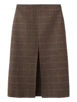 Mango Check Pleat Front Midi Skirt - Brown