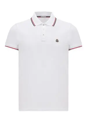 Moncler Short-sleeve Polo Collar T-shirt With Striped Trim - White