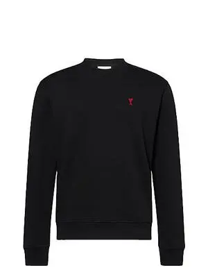 Ami Logo-embroidered Cotton-jersey Sweatshirt - Noir