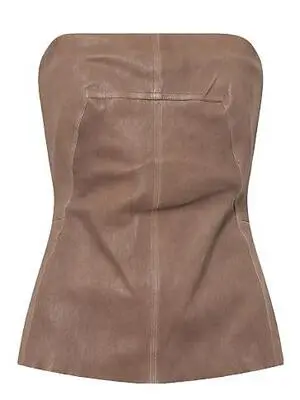 Rick Owens Bandeau Bustier Leather-blend Top - Dust