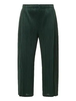 Issey Miyake Barrel-leg Plisse Knitted Trousers - Forest Green