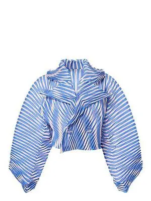 Issey Miyake Striped Double-breasted Knitted Jacket - Blue Hued