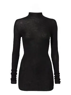 Rick Owens Mock-neck Ribbed Wool Top - Black