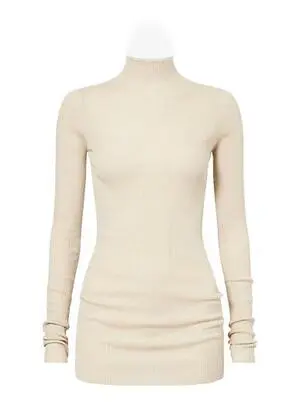 Rick Owens Mock-neck Ribbed Wool Top - Sand