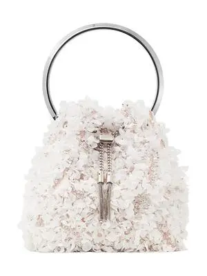 JIMMY CHOO Bon Bon Bucket Bag With Petal Embroidery Ivory/silver