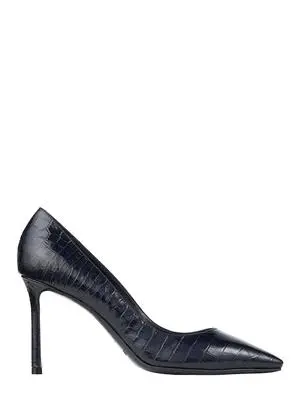 JIMMY CHOO Romy 85 Croc Embossed Leather Pumps - Marine