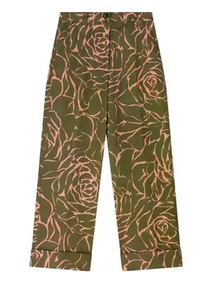 Dries Van Noten Floral Print Cuffed Pants - Green
