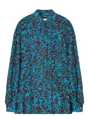Dries Van Noten Printed Loose Fit Shirt Blue