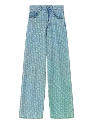 Dries Van Noten Wide Leg Printed Denim Pants - Blue