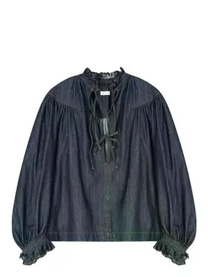Dries Van Noten Ruffled Denim Shirt - Blue